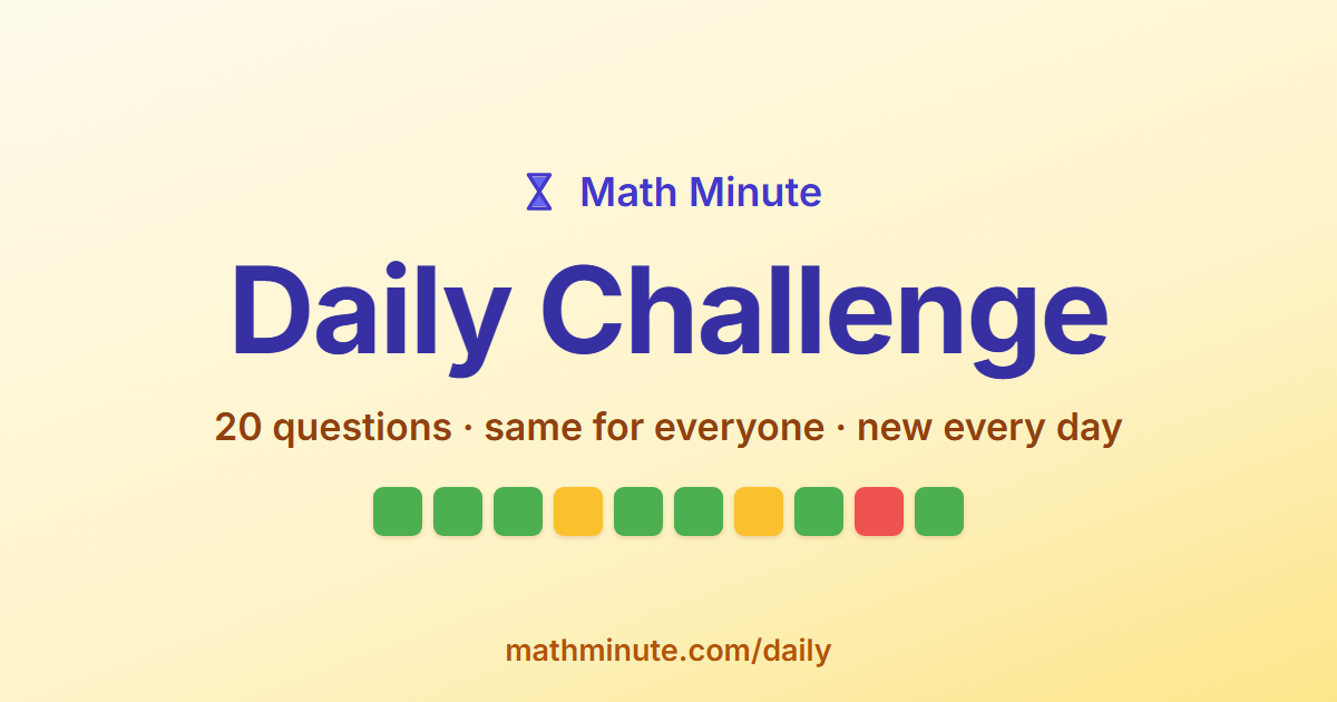 Daily Math Challenge #30 — Today's 20 Questions | Math Minute